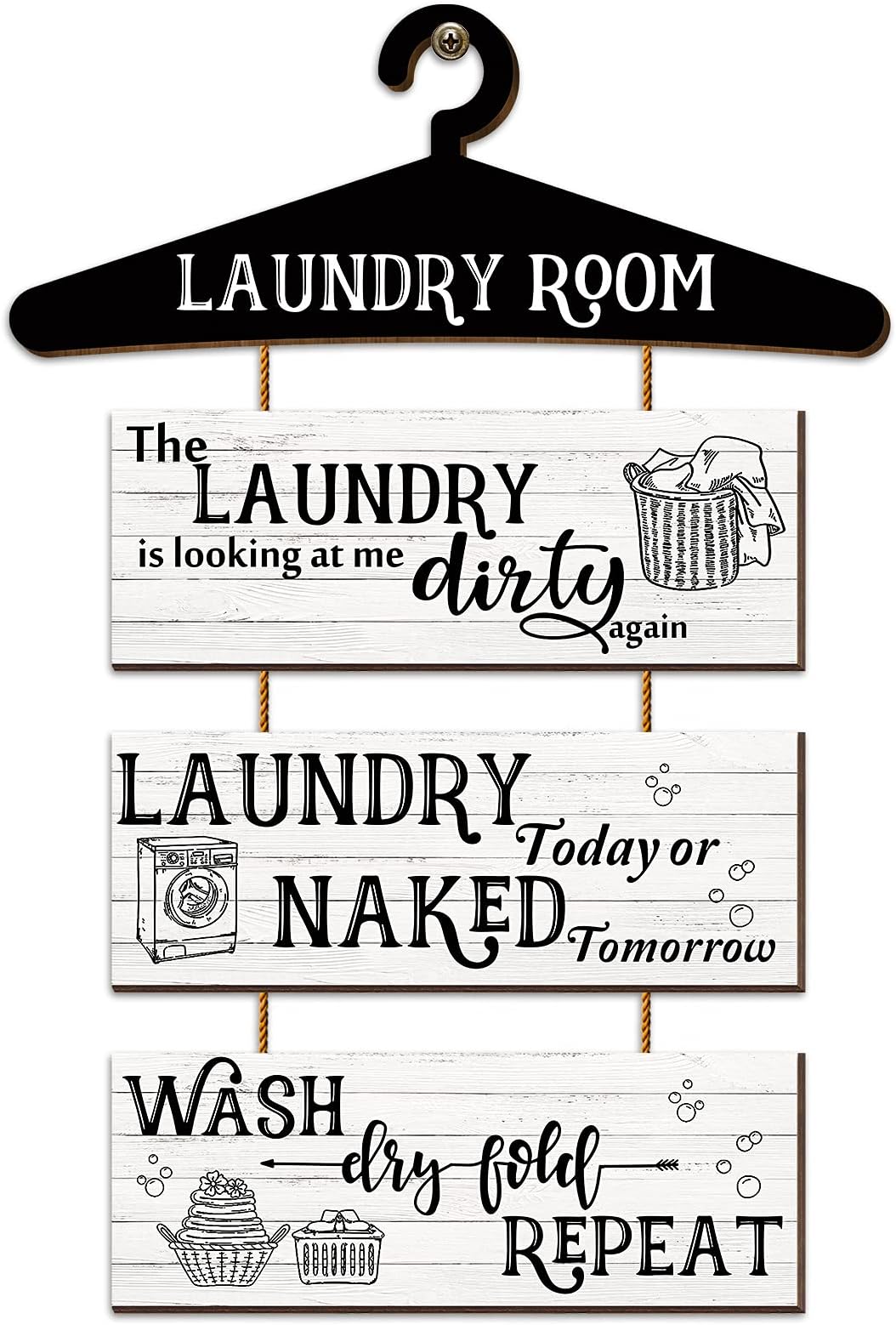 Amazon.com : Laundry Room Decor 3 Pieces Wooden Laundry Room Signs Wall ...