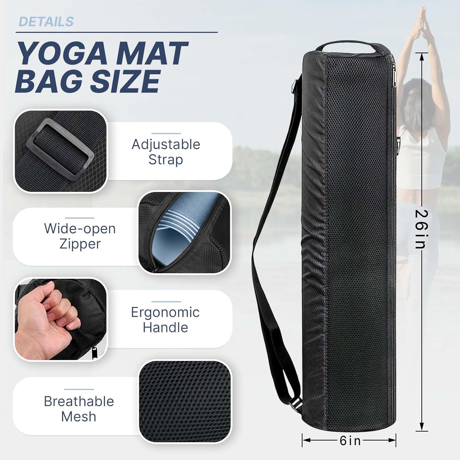 Yoga Mat Bag with Strap 14-inch Yoga Mat Holder Exercise Yoga Mat ...