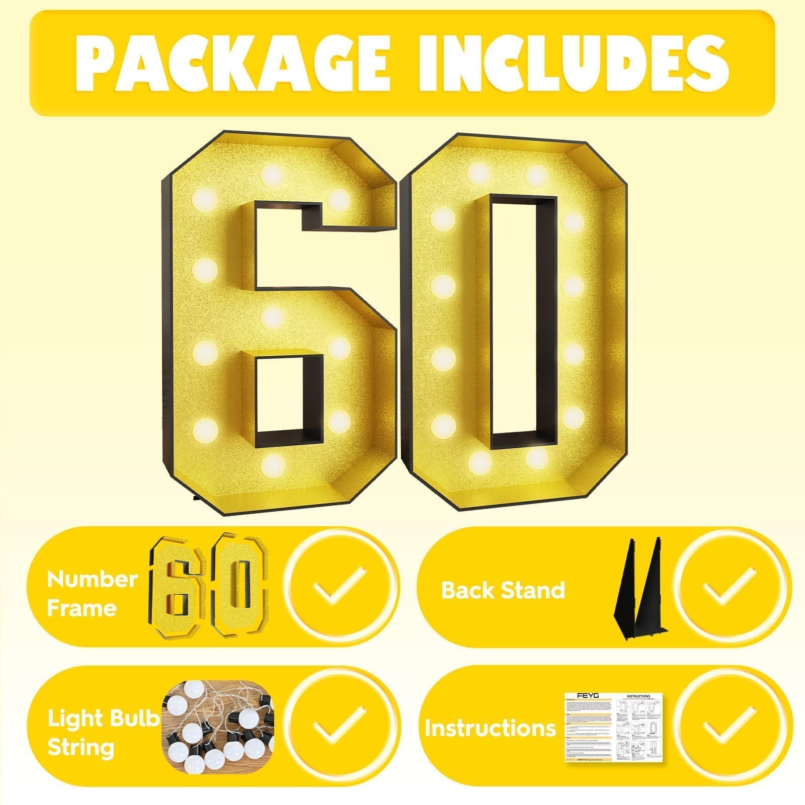Snapklik.com : 4FT Marquee Light Up 60 Numbers,Glitter Gold Giant ...