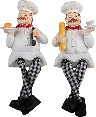 Amazon.com: Set of 2 Home Kitchen Decor Chef Figurines Bread & Wine ...