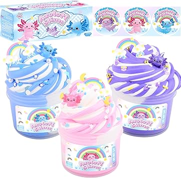 Amazon.com: 3 Pack Scented Axolotl Butter Slime Kit - Pink Blue Purple ...