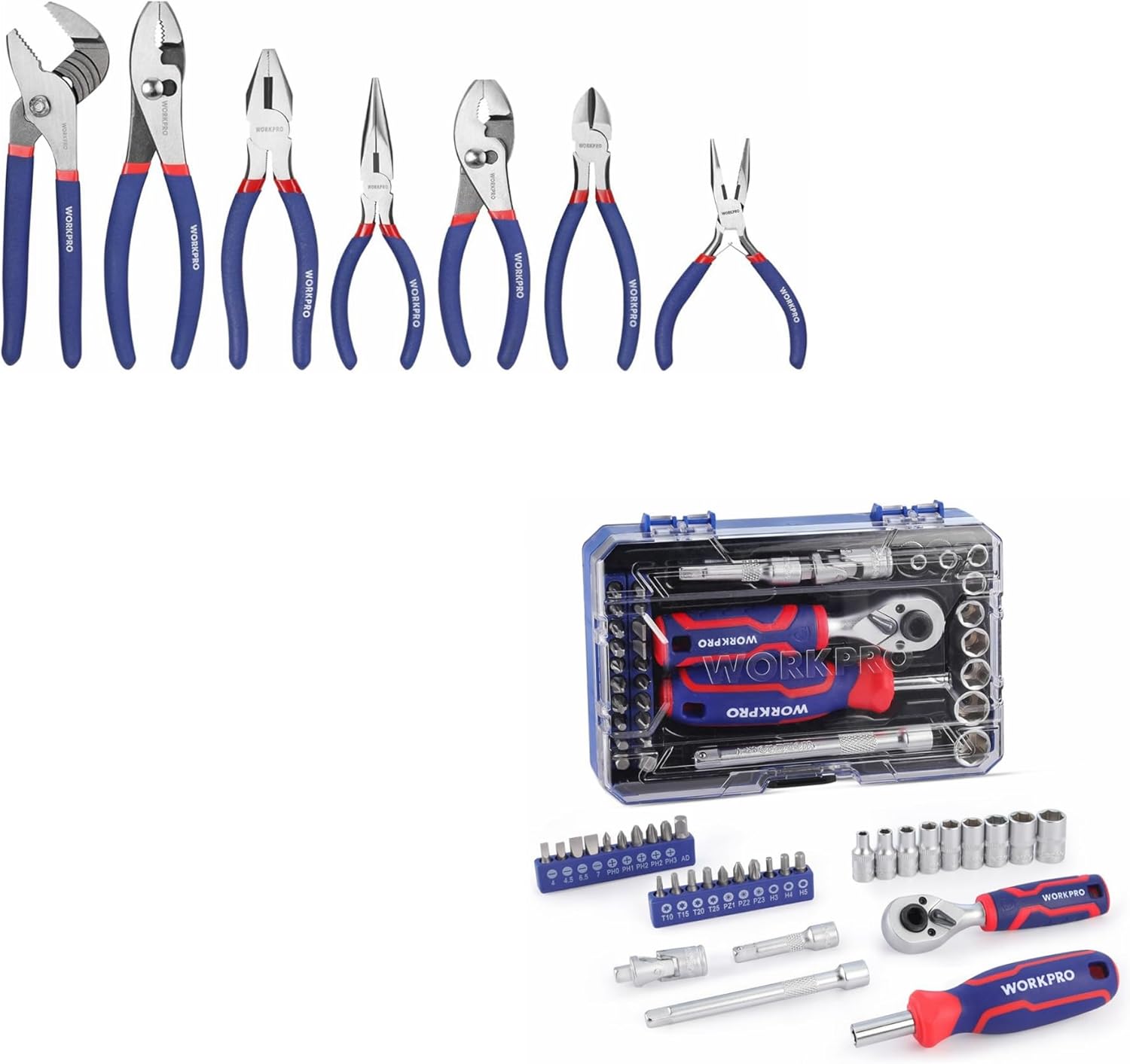 7-piece WORKPRO Pliers Set and WORKPRO 34 PCS 1/4" Dr. Ratchet Socket ...