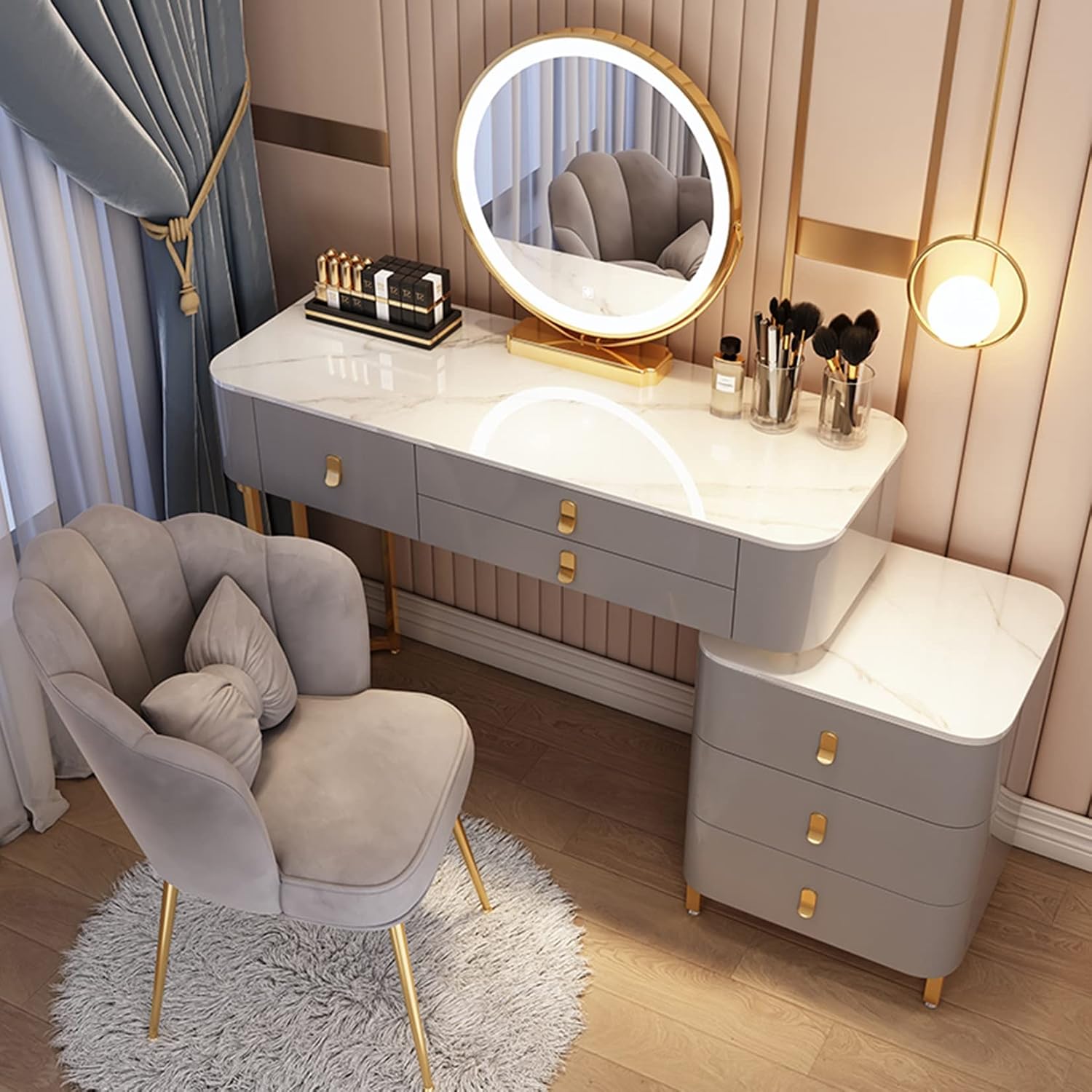 Amazon.com: Dressing Table Vanity Table Set with Lighted Mirror, 3 ...