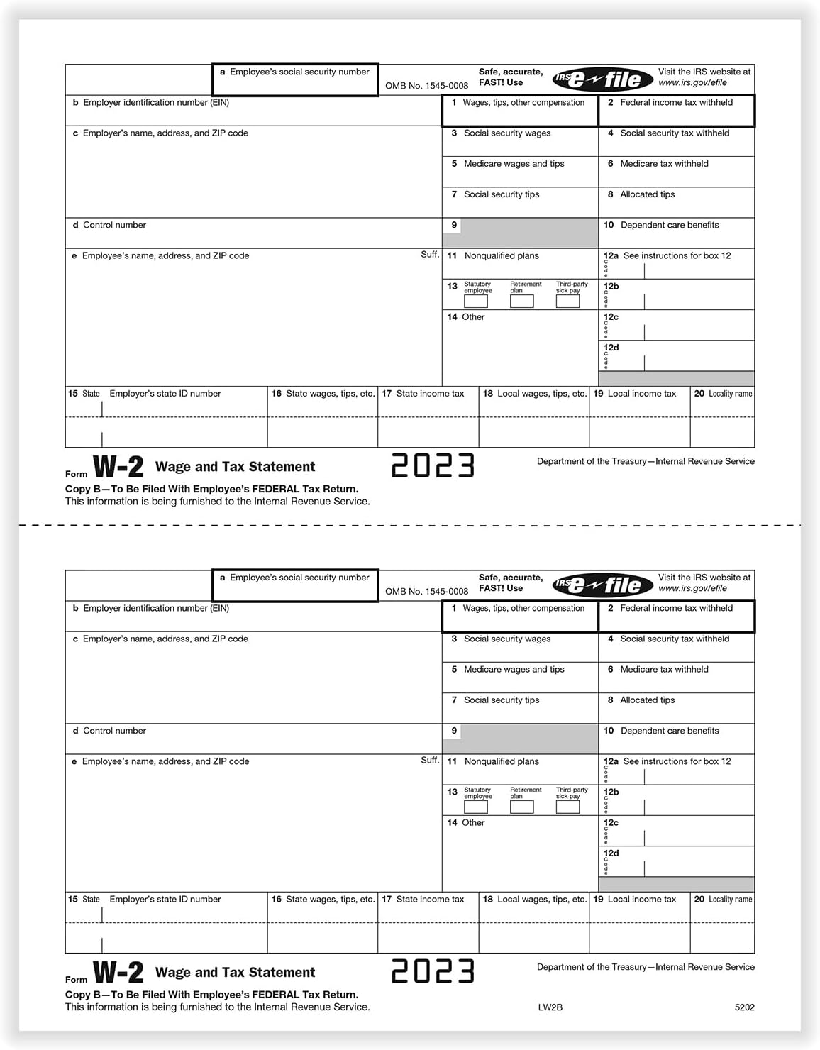 Amazon.com : 2023 Laser W-2 Tax Forms, Employee/Federal Copy B, 100/Pk ...