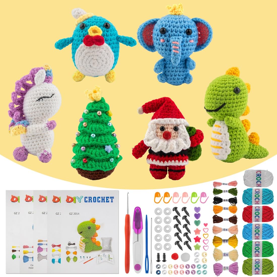 Amazon.com: 6Pcs Crochet Kit for Beginners, Knitting Kit for Kids ...