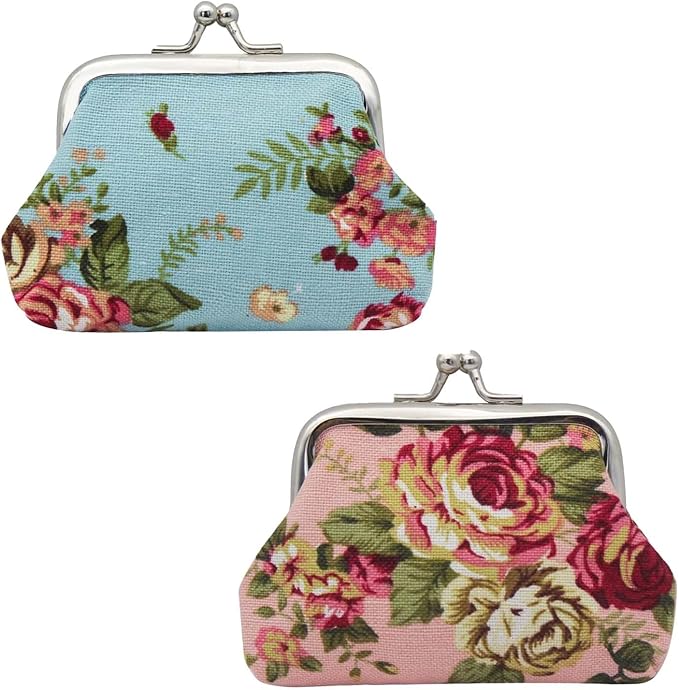 Amazon.com: 2 Pack Coin Purse Floral Pattern Small Coin Purse for Women ...