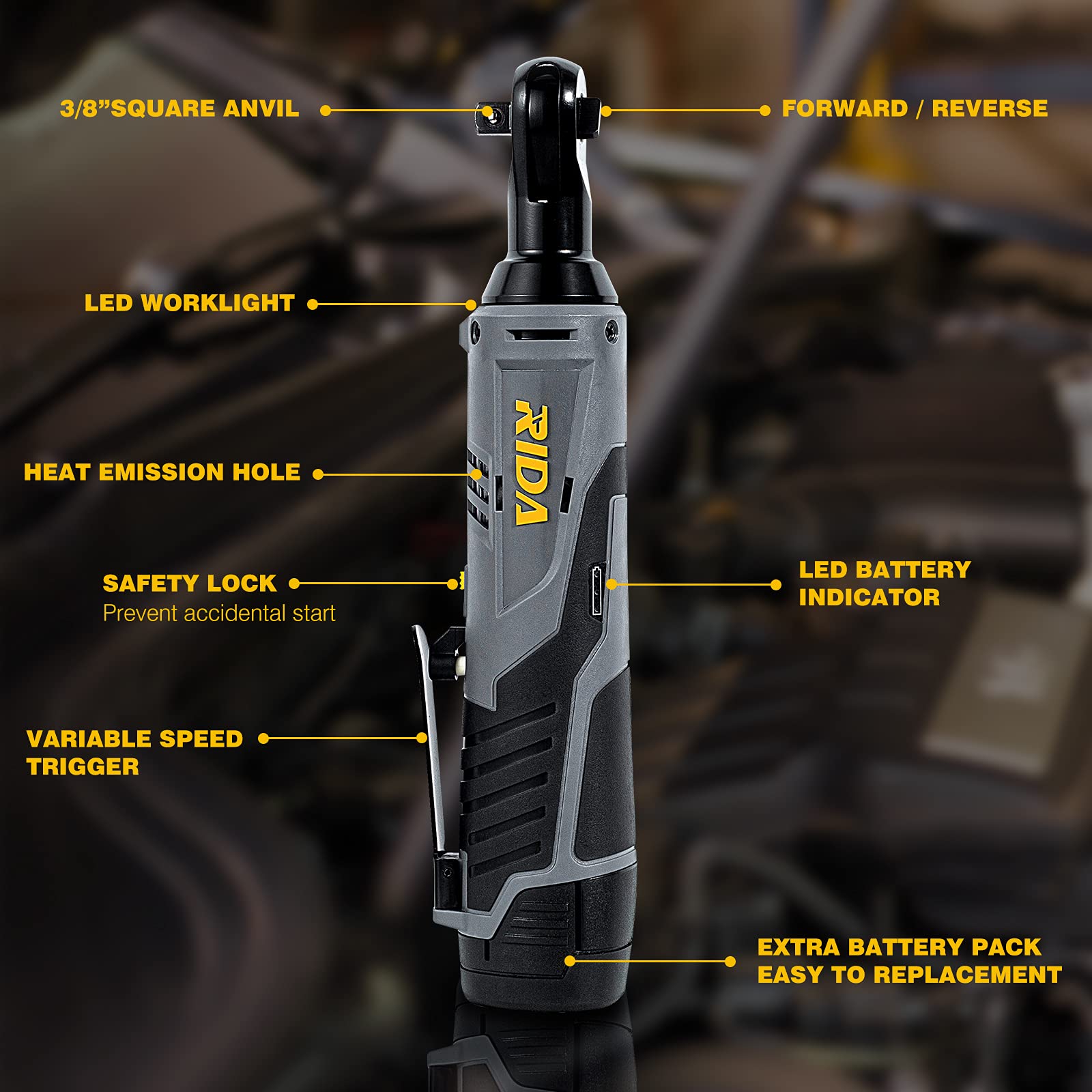 Buy RIDA 3/8'' Cordless Electric Ratchet Wrench Set 40Ft-lbs 400 RPM ...