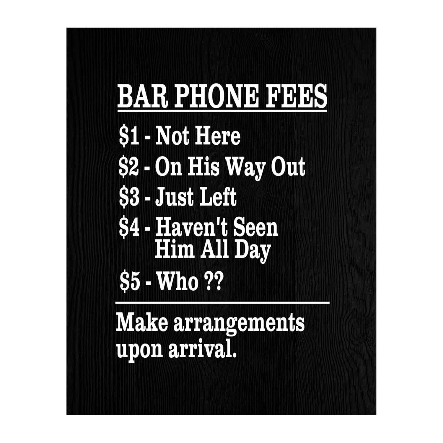 Amazon.com: Bar Phone Fees - Funny Wall Decor, Our Typographic Wood ...