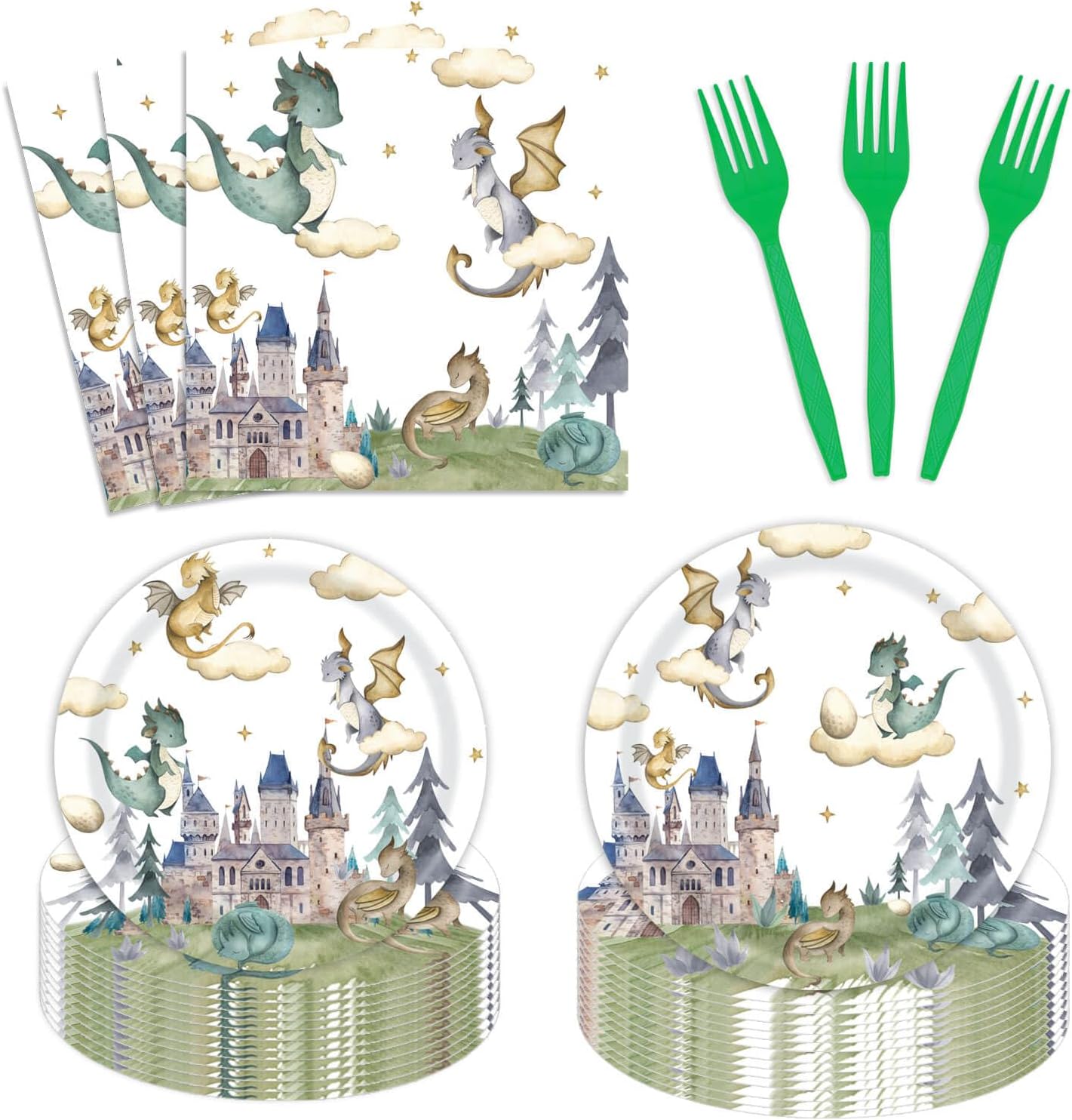 Amazon.com: Dragon Party Supplies for 24 Dragon Birthday Paper Plates ...