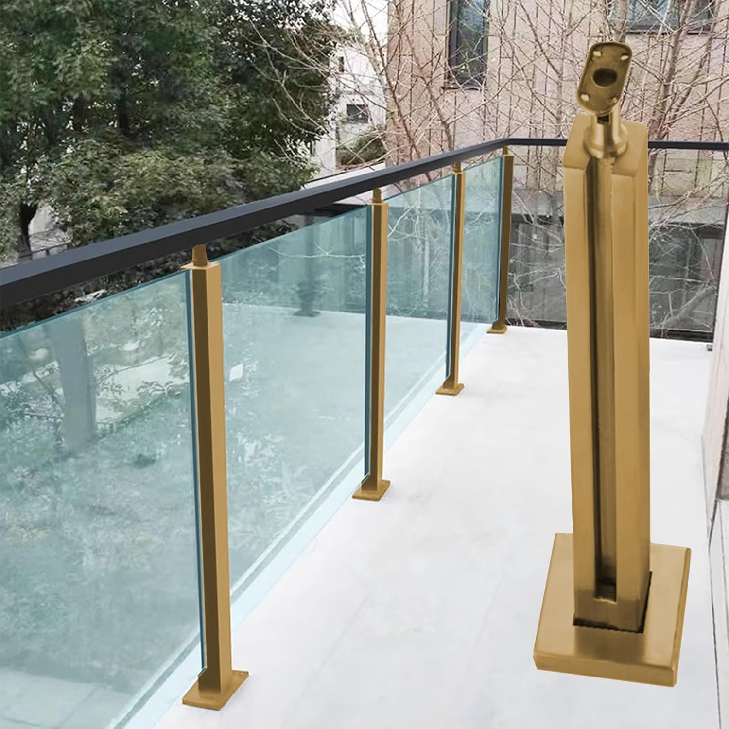Modern Gold Glass Railing Post System for Patio Pool Stair Restaurant ...