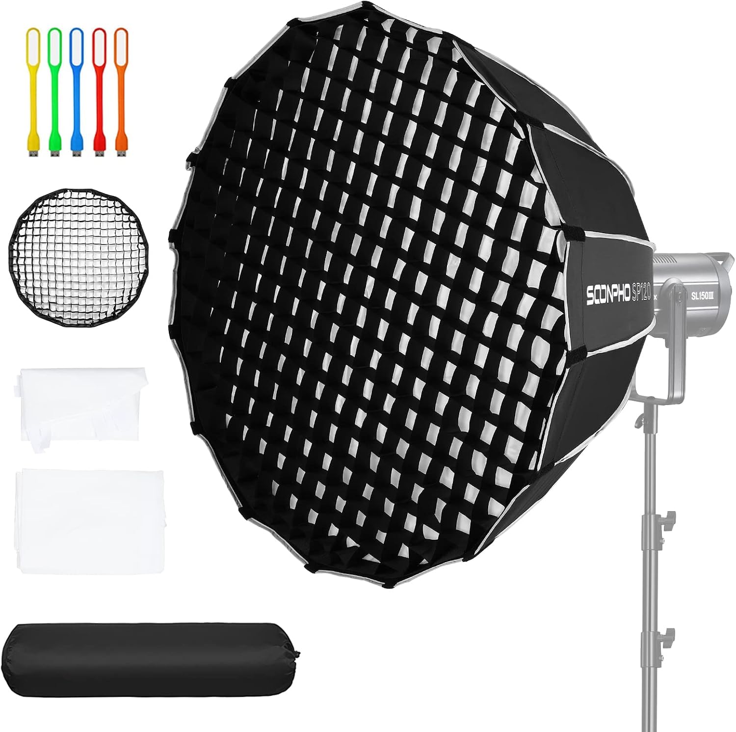 Amazon.com : Soonpho 120cm/47in Parabolic Softbox with Grid/Diffuser ...