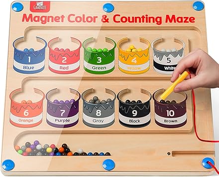 GAMENOTE Magnetic Color and Number Maze - Wooden Magnet Board Puzzles ...
