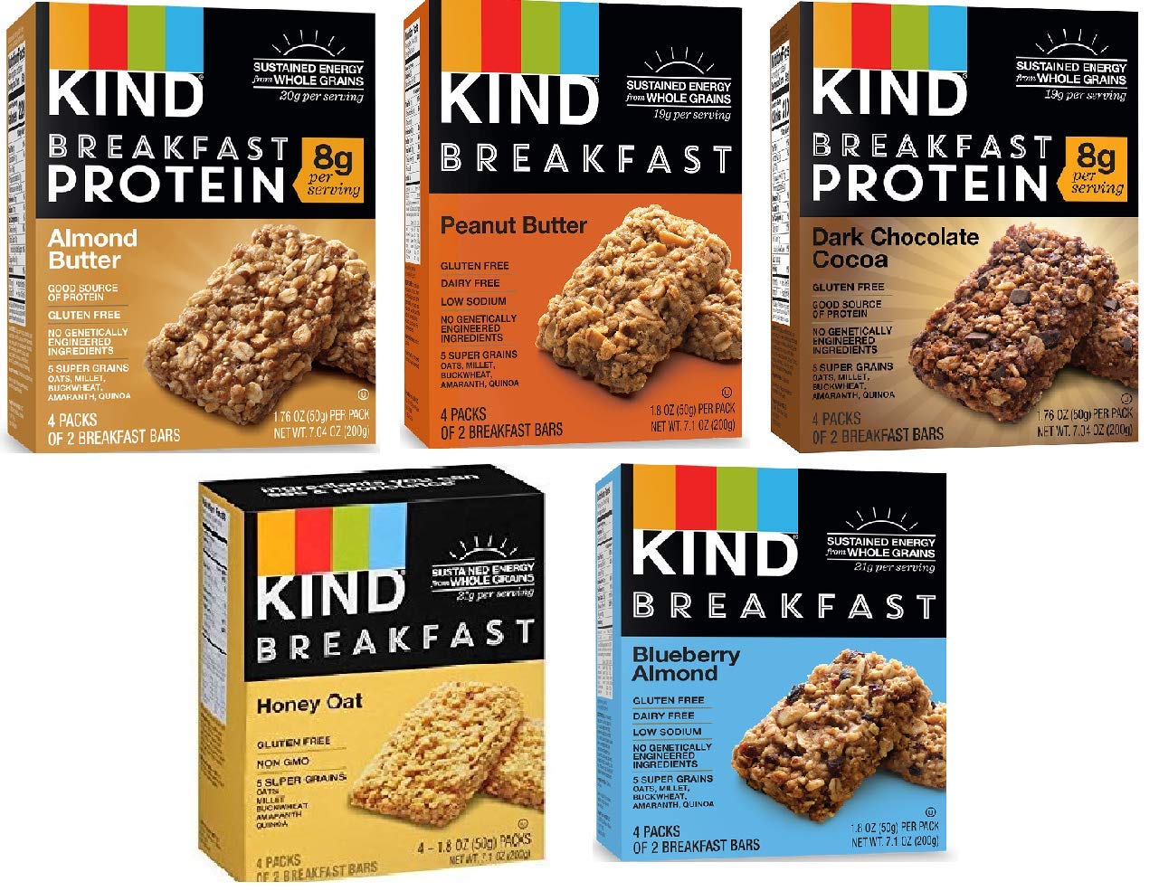 Amazon.com: Kind Breakfast Bars New Variety 5 Pack. 1 Box of each: Dark ...