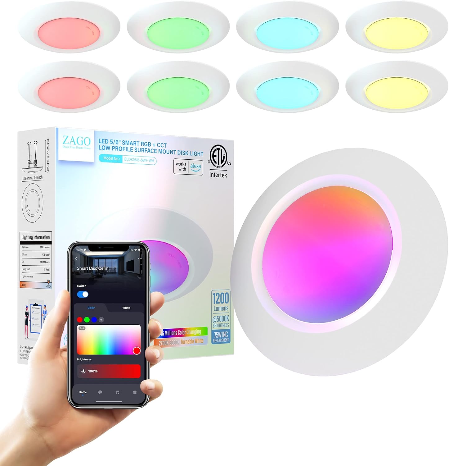Amazon.com: ZAGO 5-6 Inch LED Smart Slim Disk Light, CCT Changing ...