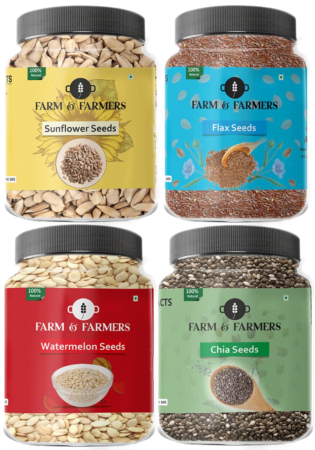 Farm & Farmers Healthy Seeds for Eating Combo Pack of Chia Seeds, Flax ...