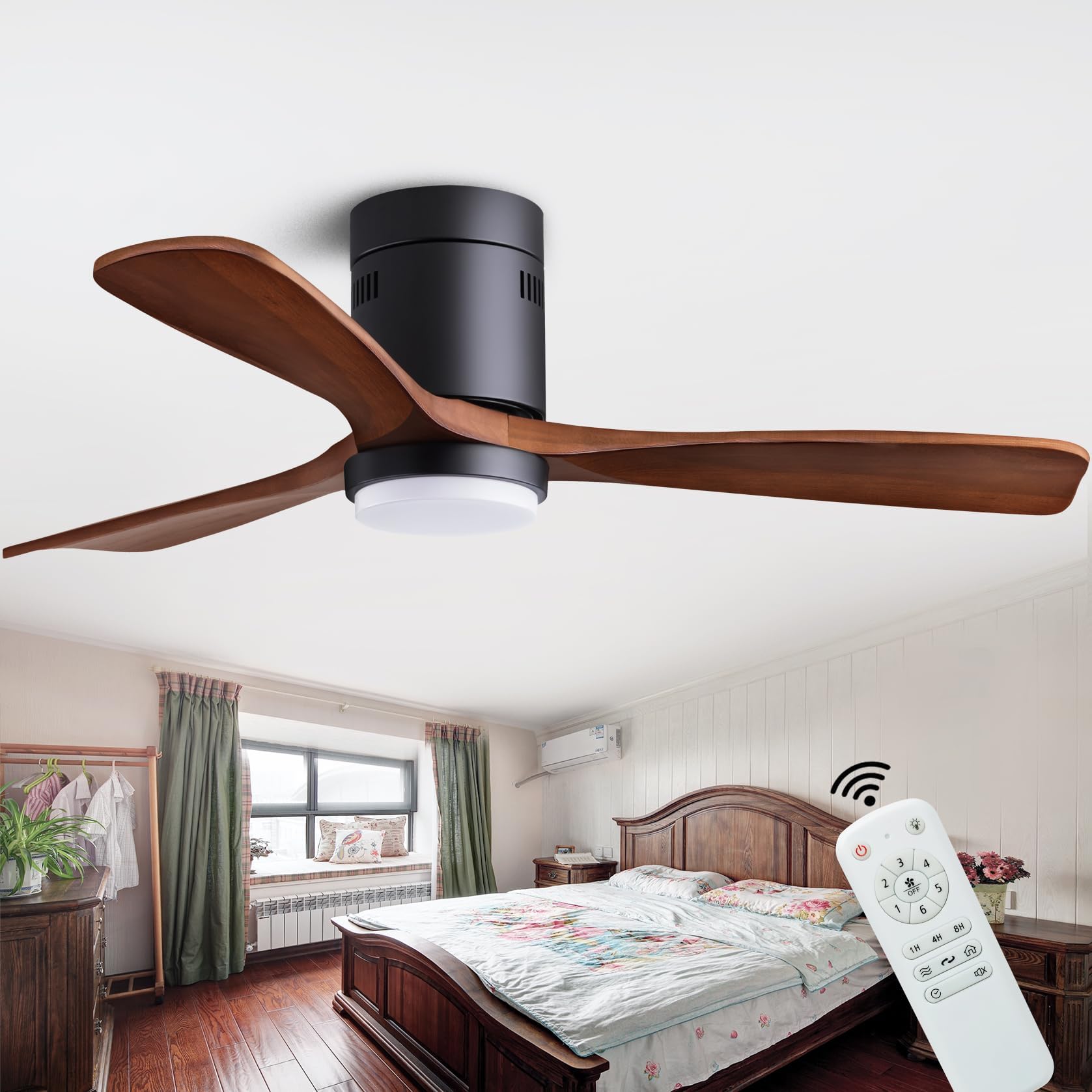 Amazon.com: 48" wooden ceiling fan with lighted remote control, indoor ...