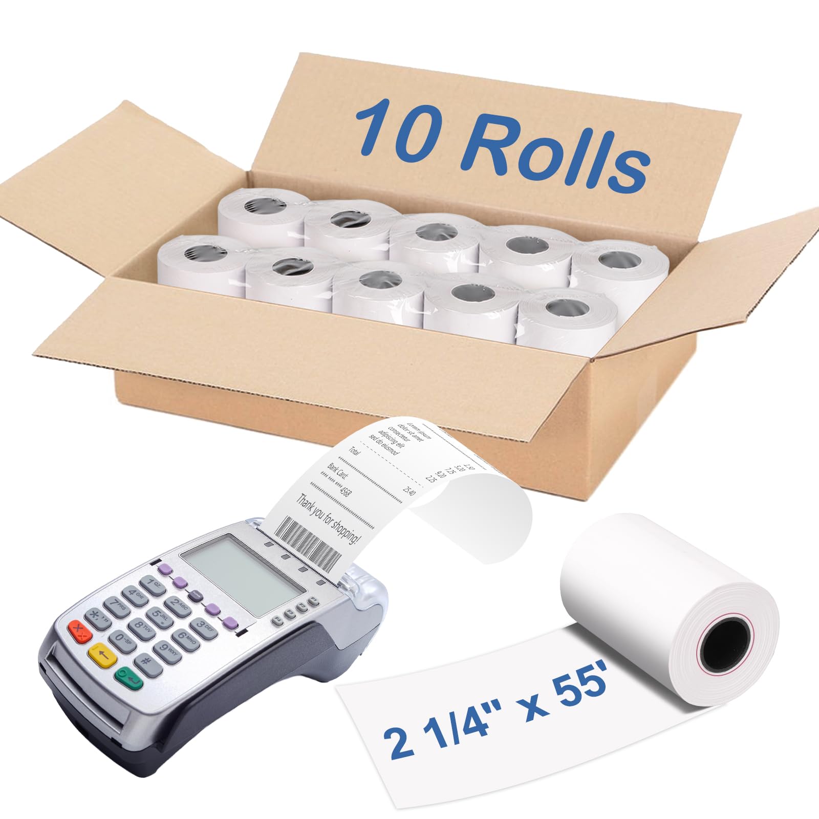 2 1/4 x 55 Thermal Paper Receipt Roll-Compatible with Clover Mini Flex ...