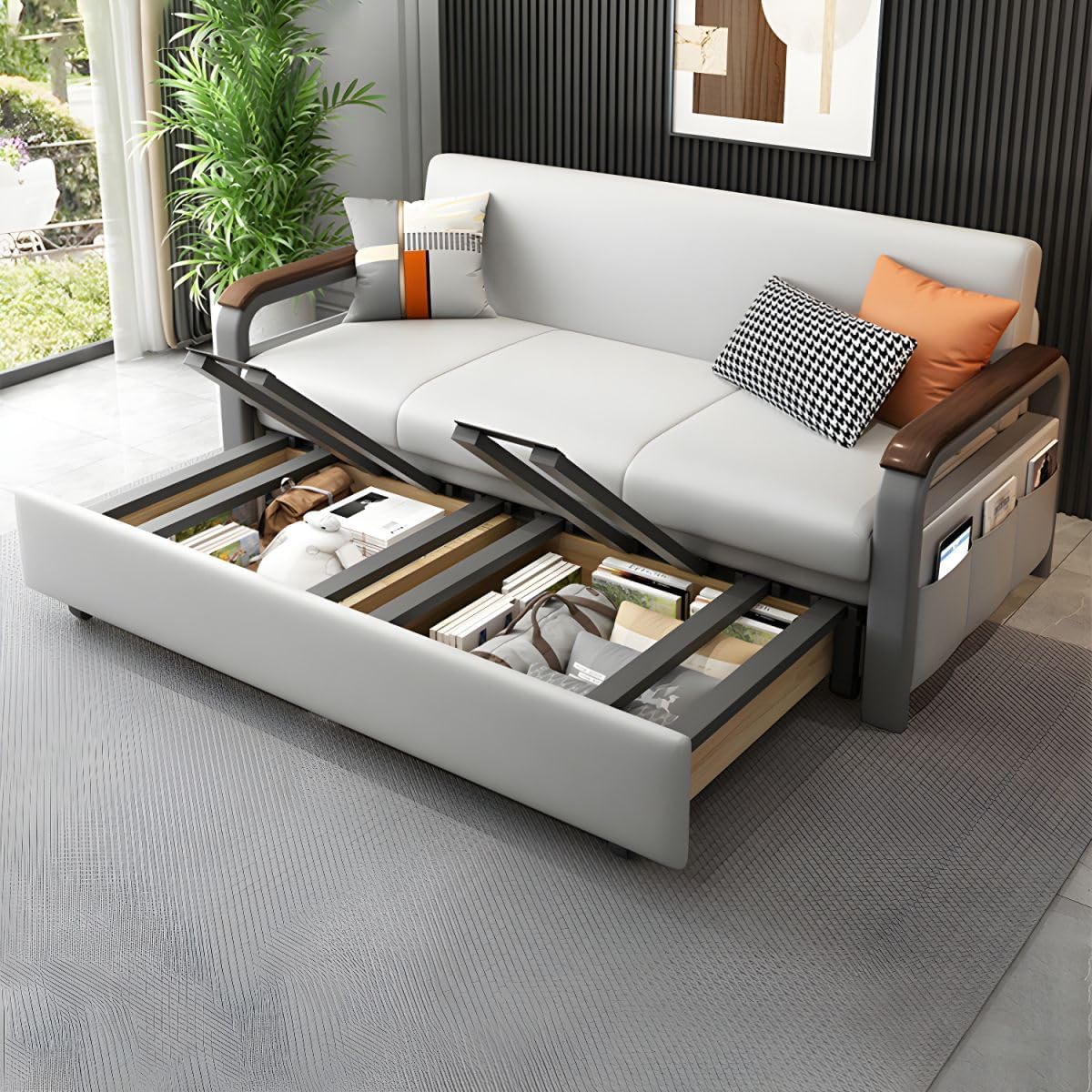 Amazon.com: KWOKING Light Gray Sleeper Sofa Technology Cloth Sofa Bed ...