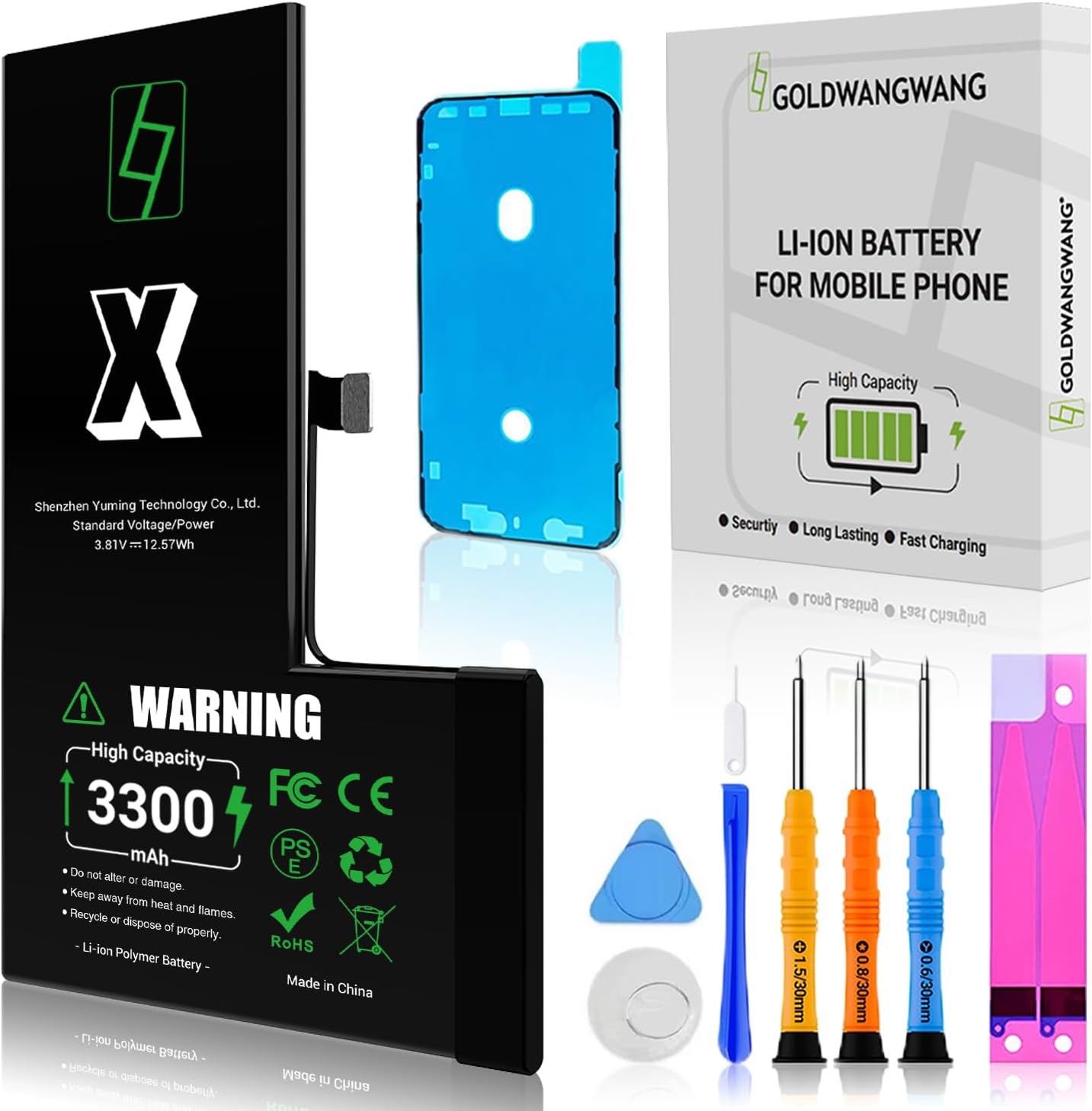 GOLDWANGWANG Battery Replacement for iPhone X, 3300mAh High Capacity ...