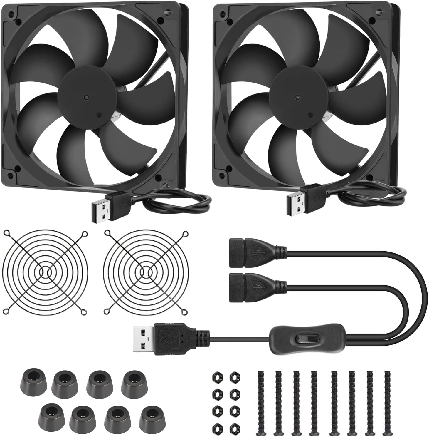 Amazon.com: 2-Pack USB Computer Fan, 5V Powered Fan with 1 USB Male to ...