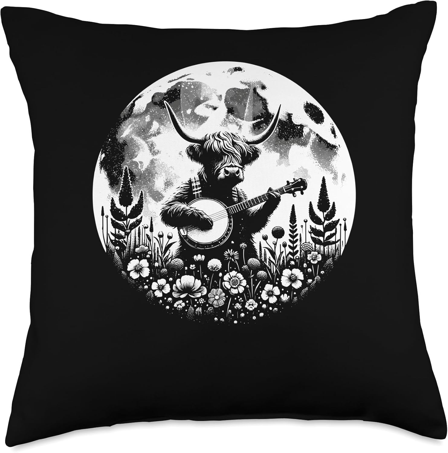 Amazon.com: Highland Cow Playing Banjo Cottagecore Nature Wildlife ...