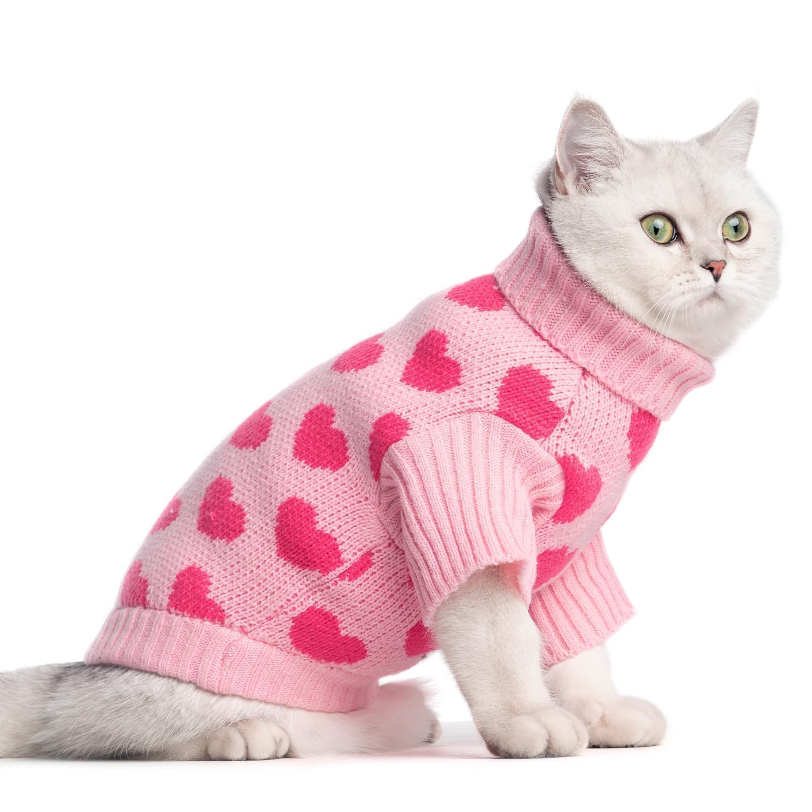 Amazon.com : KOOLTAIL Cat Sweater Turtleneck- Soft Pink Knit Cat ...