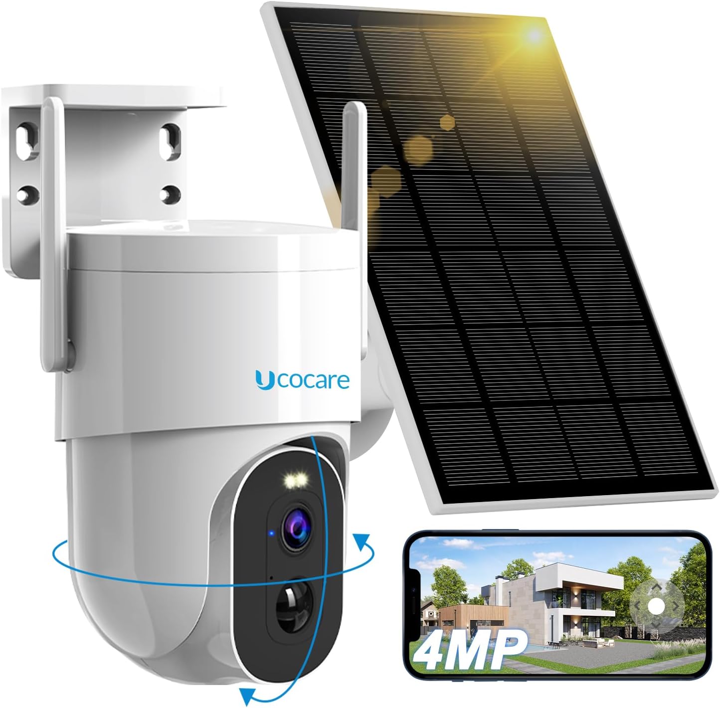 COCOCAM 2PCS Solar Camera Outdoor Wireless, 2K PTZ 2.4GHz Wi-Fi, Home ...