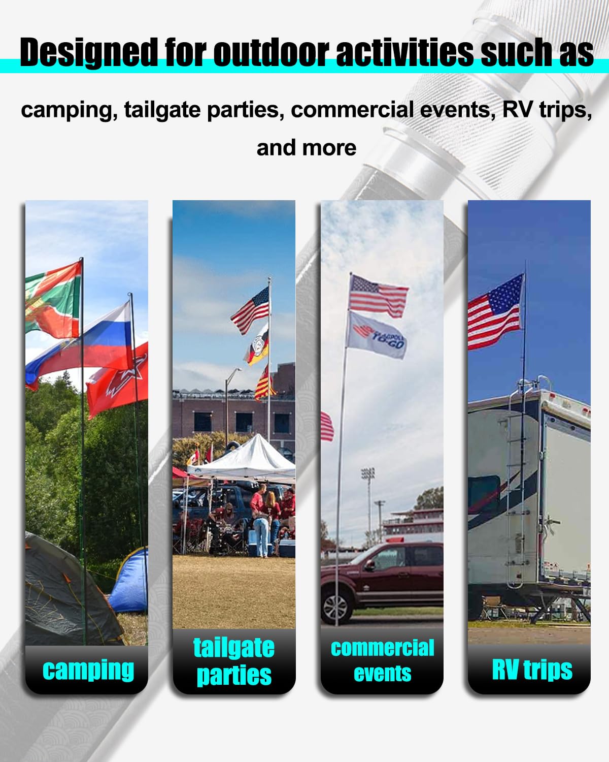 Telescoping Flagpole with Tire Mount - 20ft Carbon Fiber RV Flag Pole ...