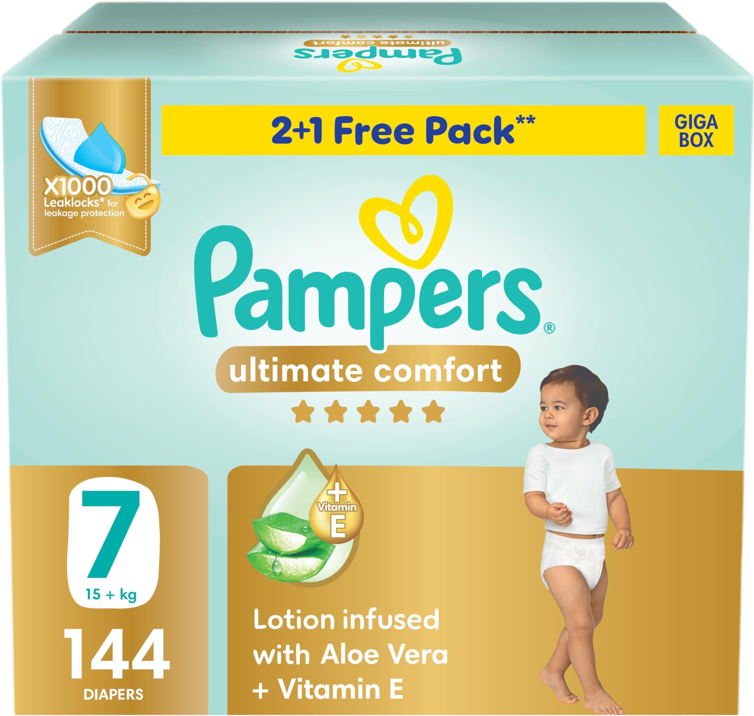 Pampers Ultimate Comfort Taped Diapers, Size 7, 15+kg, Lotion infused ...