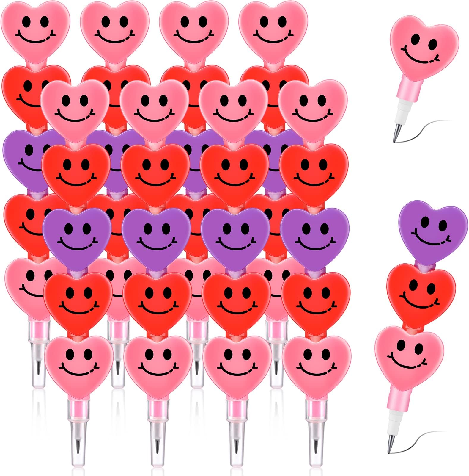 40 Pcs Valentine's Day Stackable Pencils Smiling Heart Shaped Pencils ...