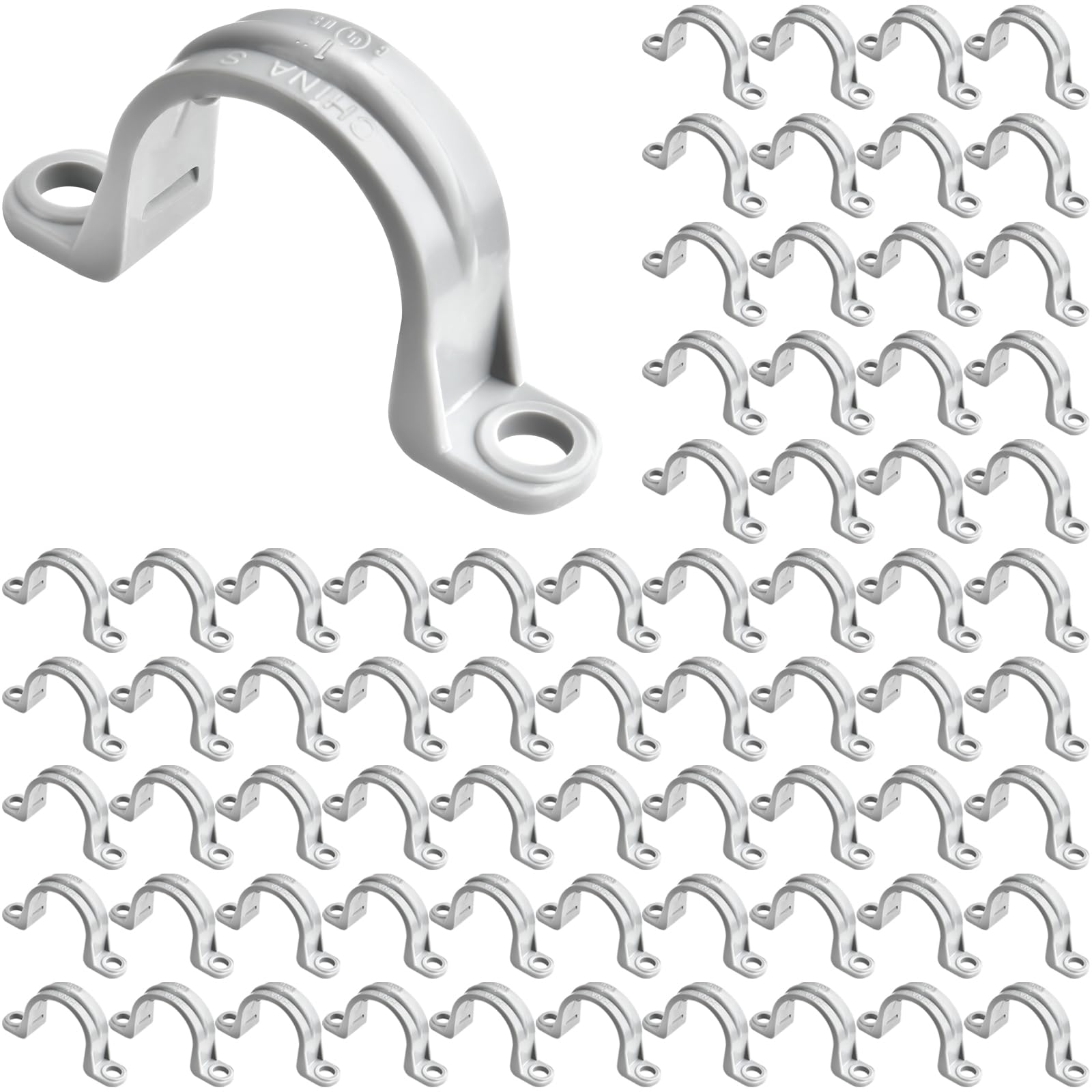 Aemygo 100 Pcs PVC Pipe Straps, 2 Holes Plastic Conduit Strap 1 Inch U ...
