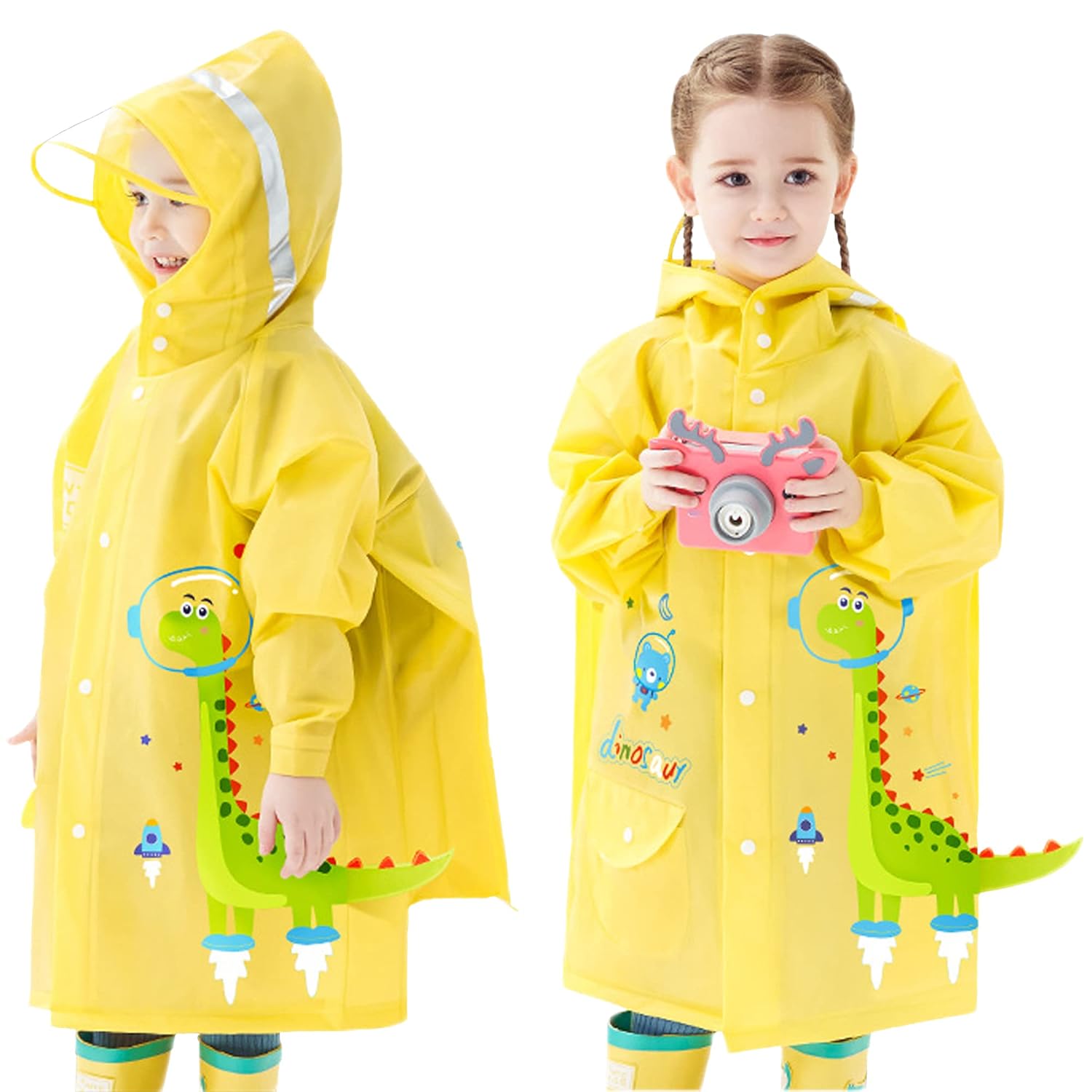 Amazon.com: Fewlby Kids Raincoats For Girls Boys Waterproof Rain Jacket Cartoon Dinosaur ...