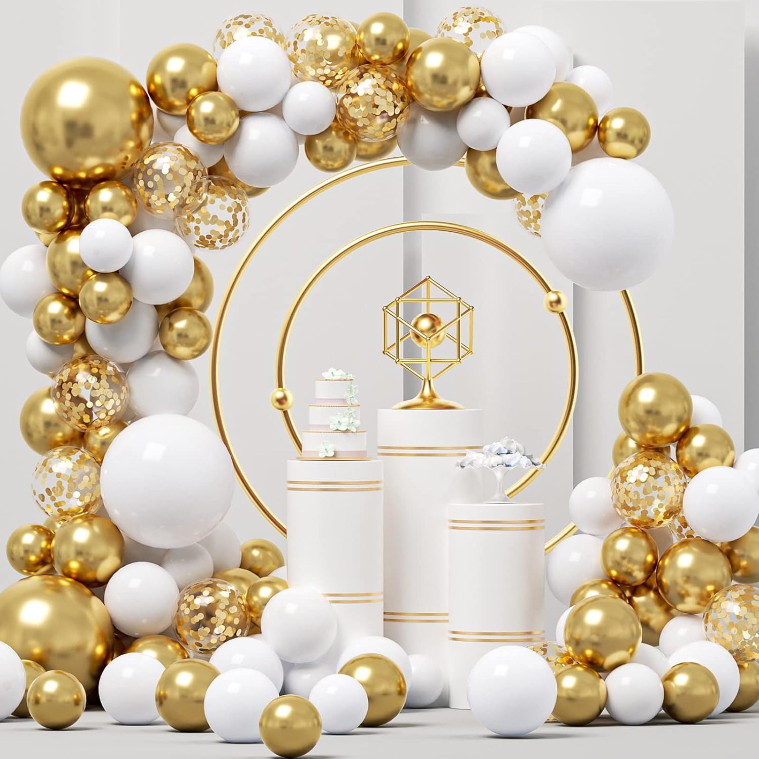 Amazon.com: White and Gold Balloon Garland Kit, 124Pcs Arch Kit with ...