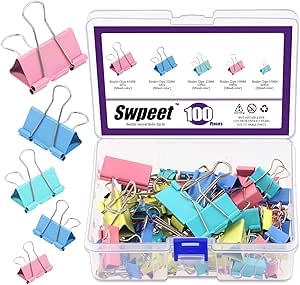 Swpeet 100Pcs Metal Colorful Binder Clips, Paper Clamps, Fold Back ...