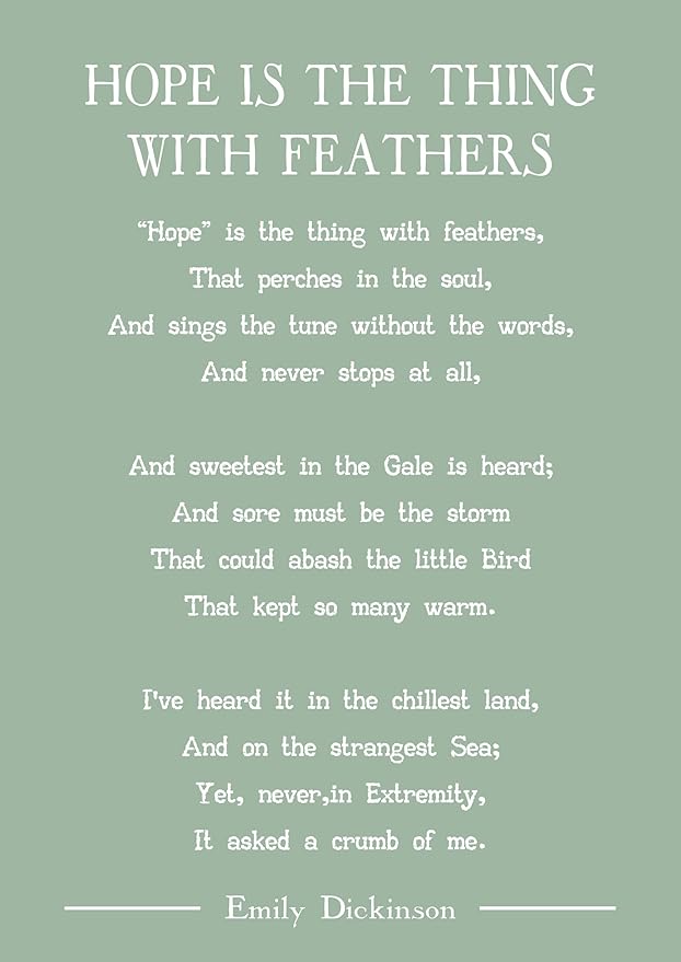 Emily Dickinson Hope is the thing with feathers poem art print (green ...