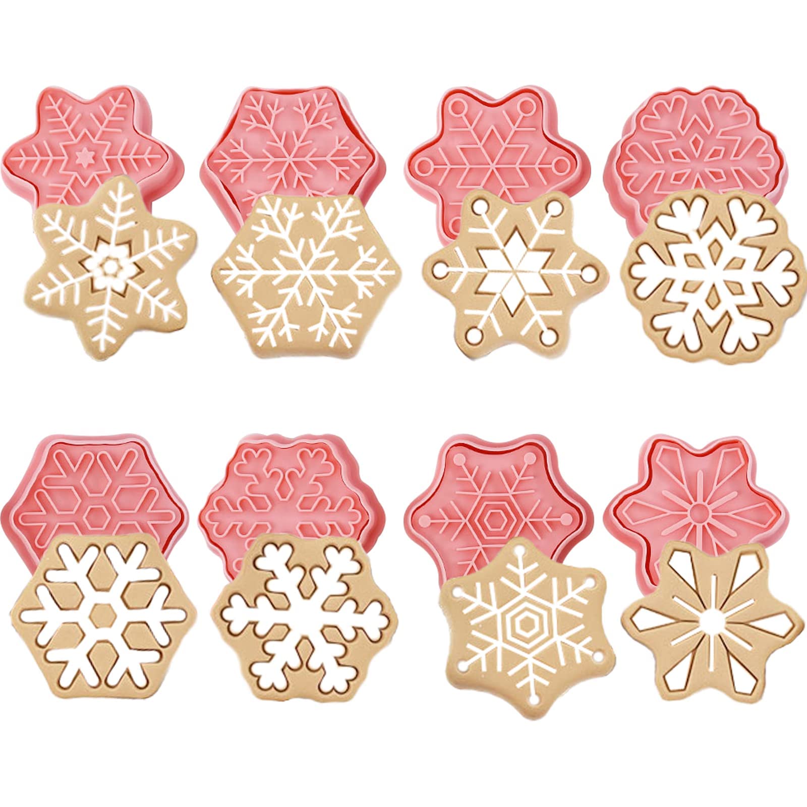 Amazon.com: 8 Pcs Snow Cookie Cutters with Plunger Stamps Set 3D ...