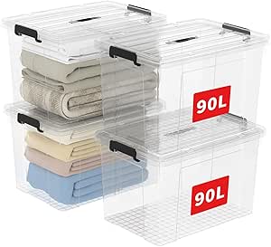Cetomo 90L*4 Storage Boxes, Carry Plastic Storage Box with Lids ...