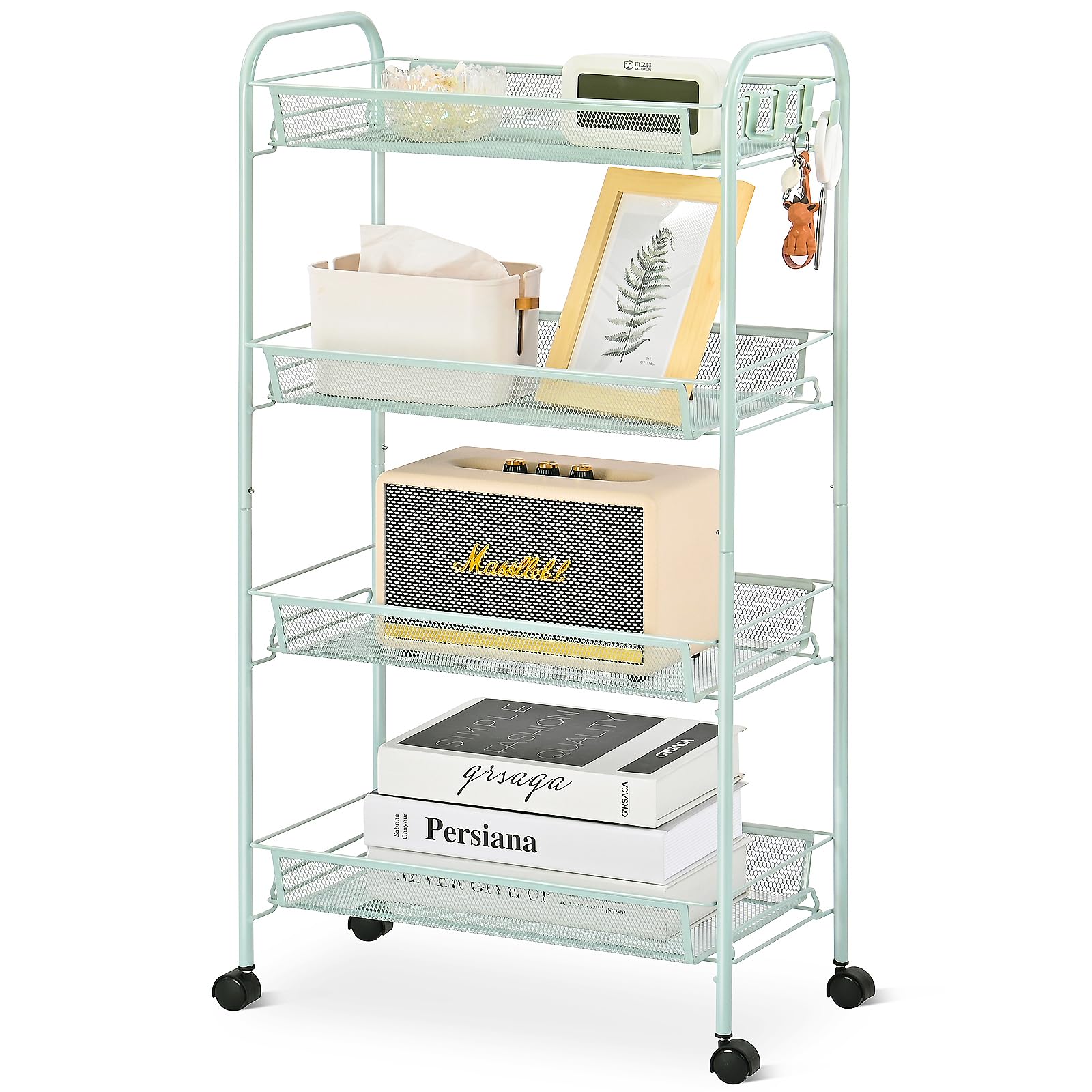 Snapklik.com : TOOLF 4-Tier Rolling Cart, Metal Utility Cart