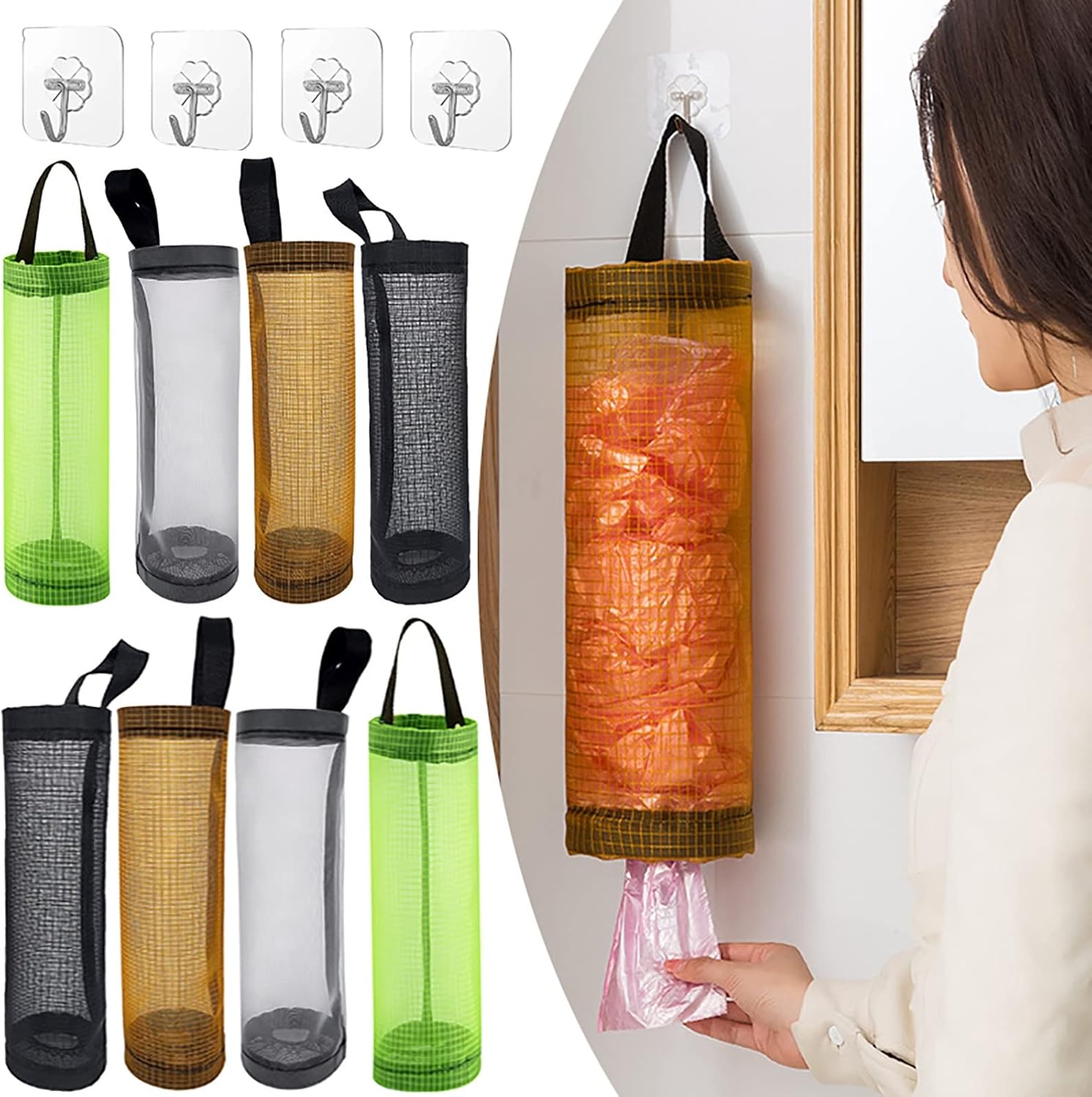 Amazon.com - 8Pcs Plastic Bag Holder, Grocery Bag Holder Mesh Hanging ...