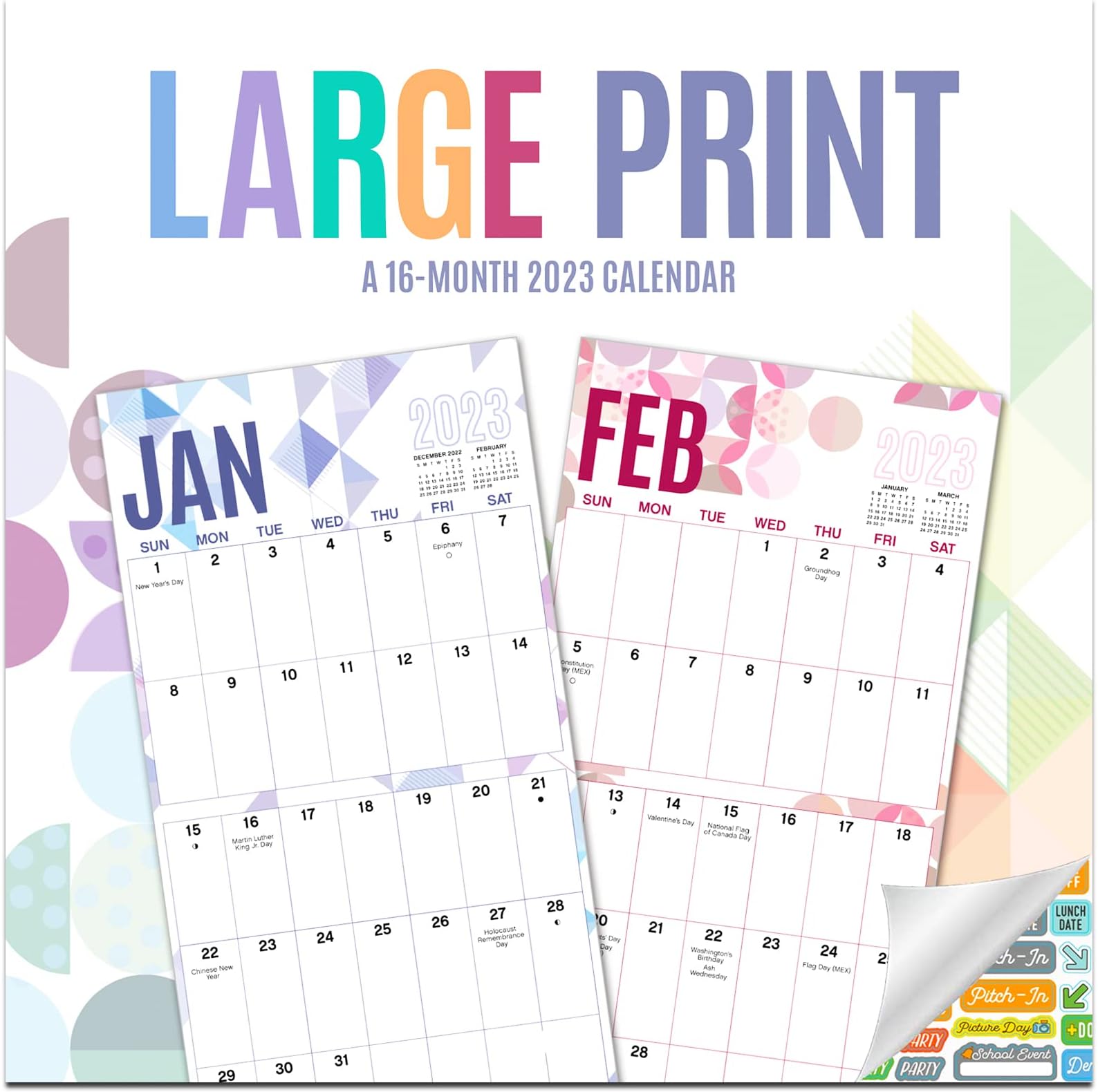 Amazon.com: Large Print Calendar 2023 - Deluxe 2023 Jumbo Print Wall ...