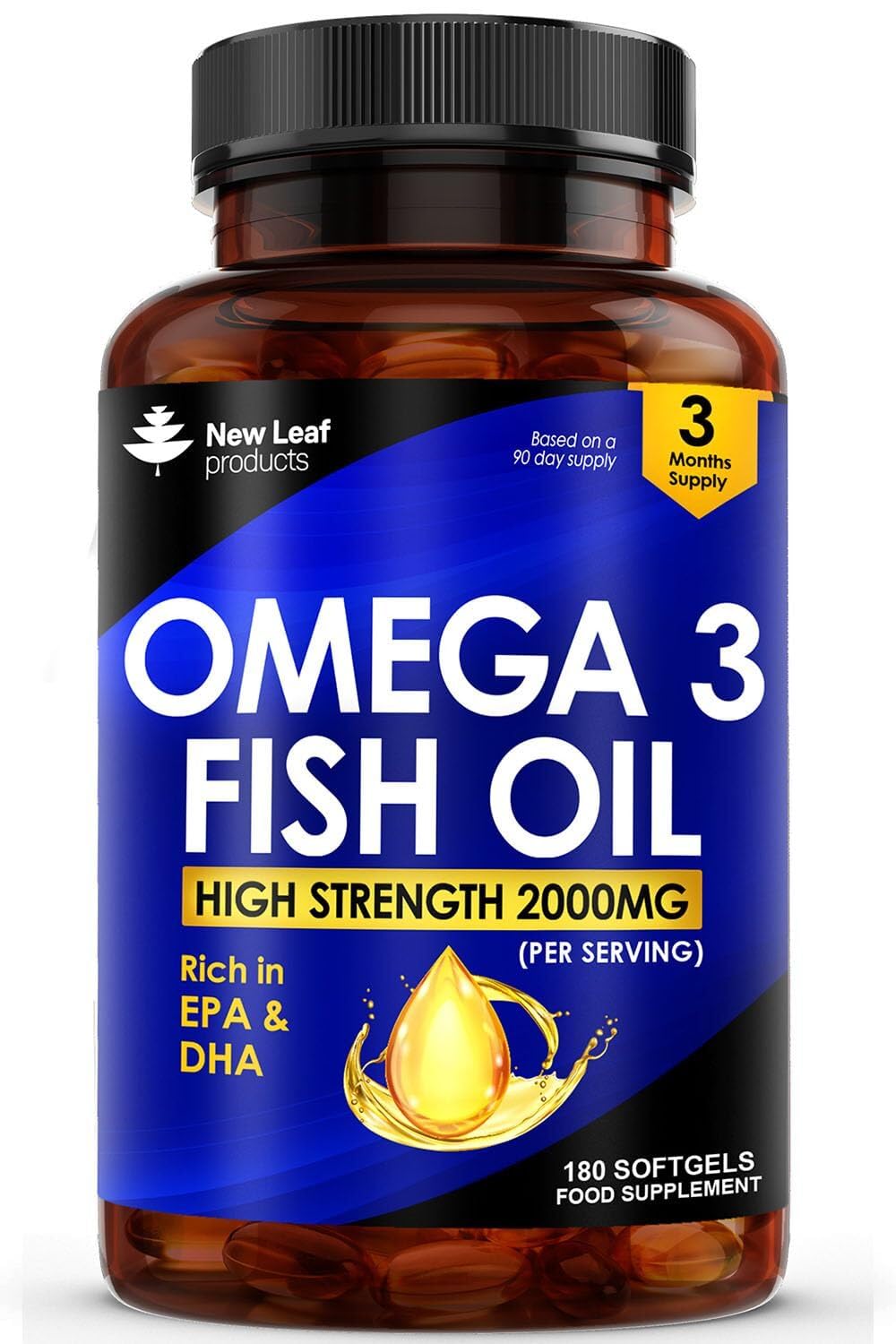 Omega 3 2000mg Capsules - High Dose Fish Oil - Enriched with Vitamin E ...