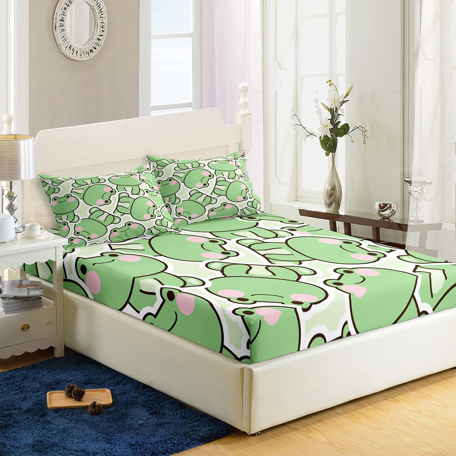 Amazon.com: AILONEN Frog Fitted Sheet, Cartoon Frog Bed Sheets Full ...