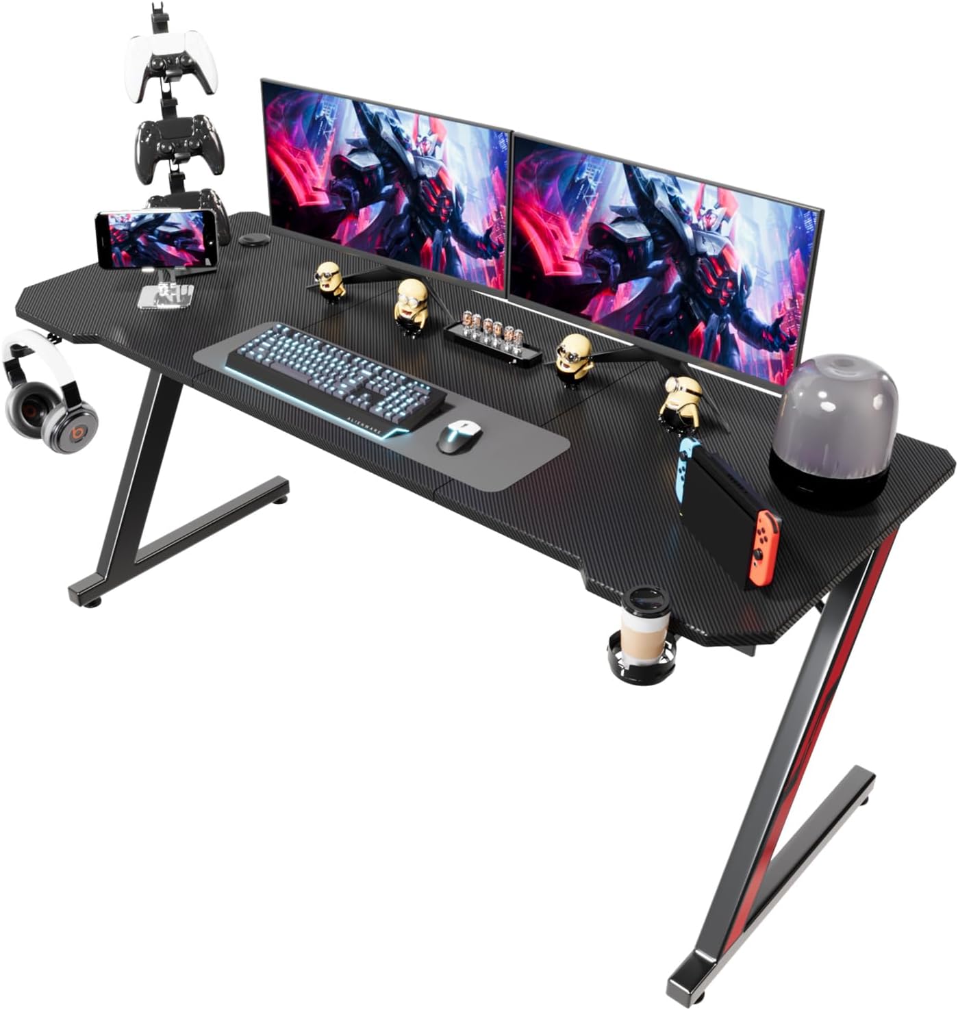 Homall Gaming Table 160 x 60 cm, Z-Frame Gamer Desk with Headphone Hook ...