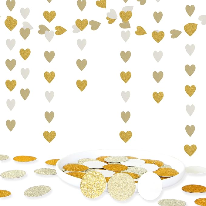 Amazon.com: White-Gold Champagne Party-Decorations Heart Garland ...
