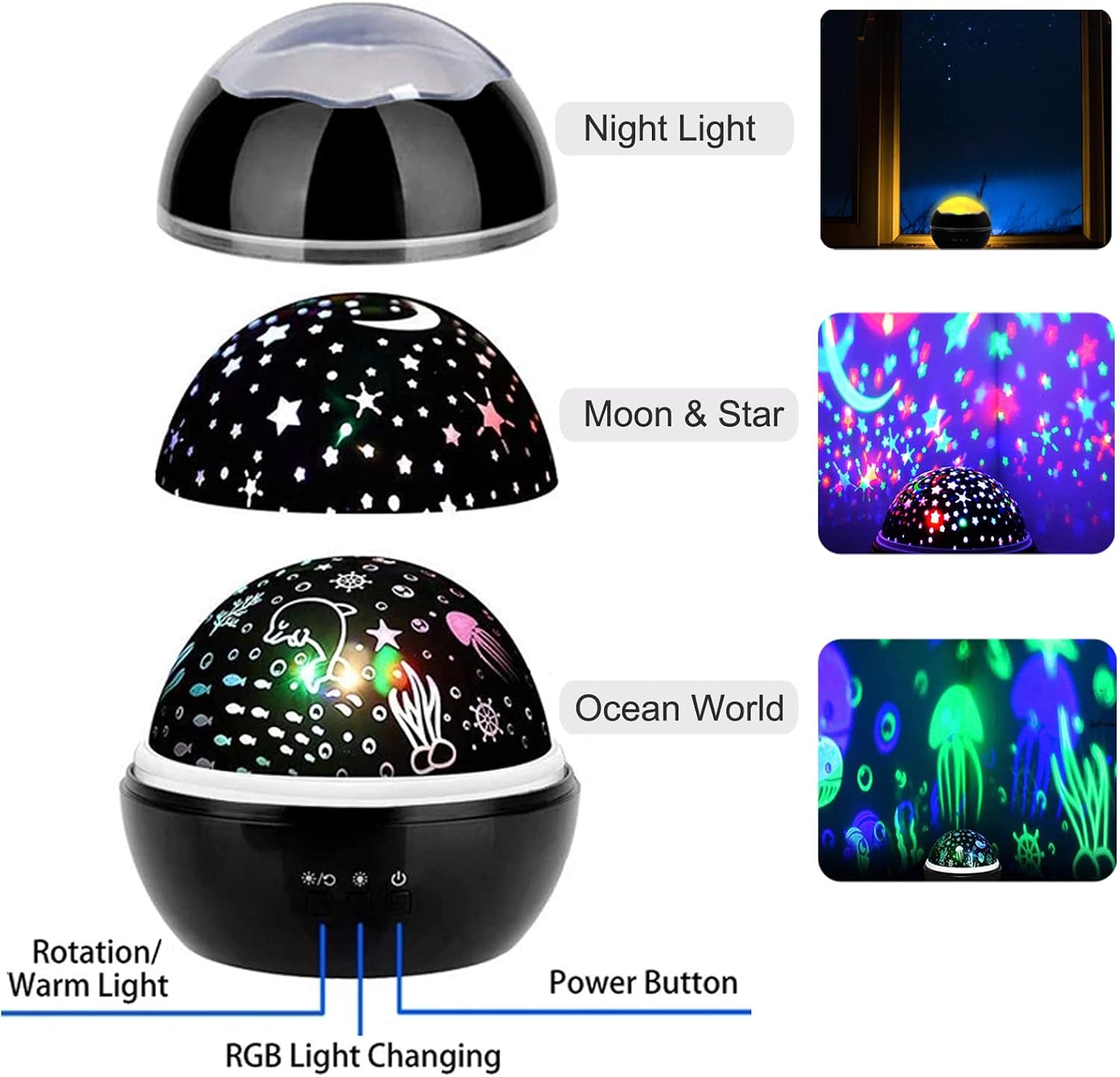 Proyector de luz nocturna de rotación de 360 grados para niños ...