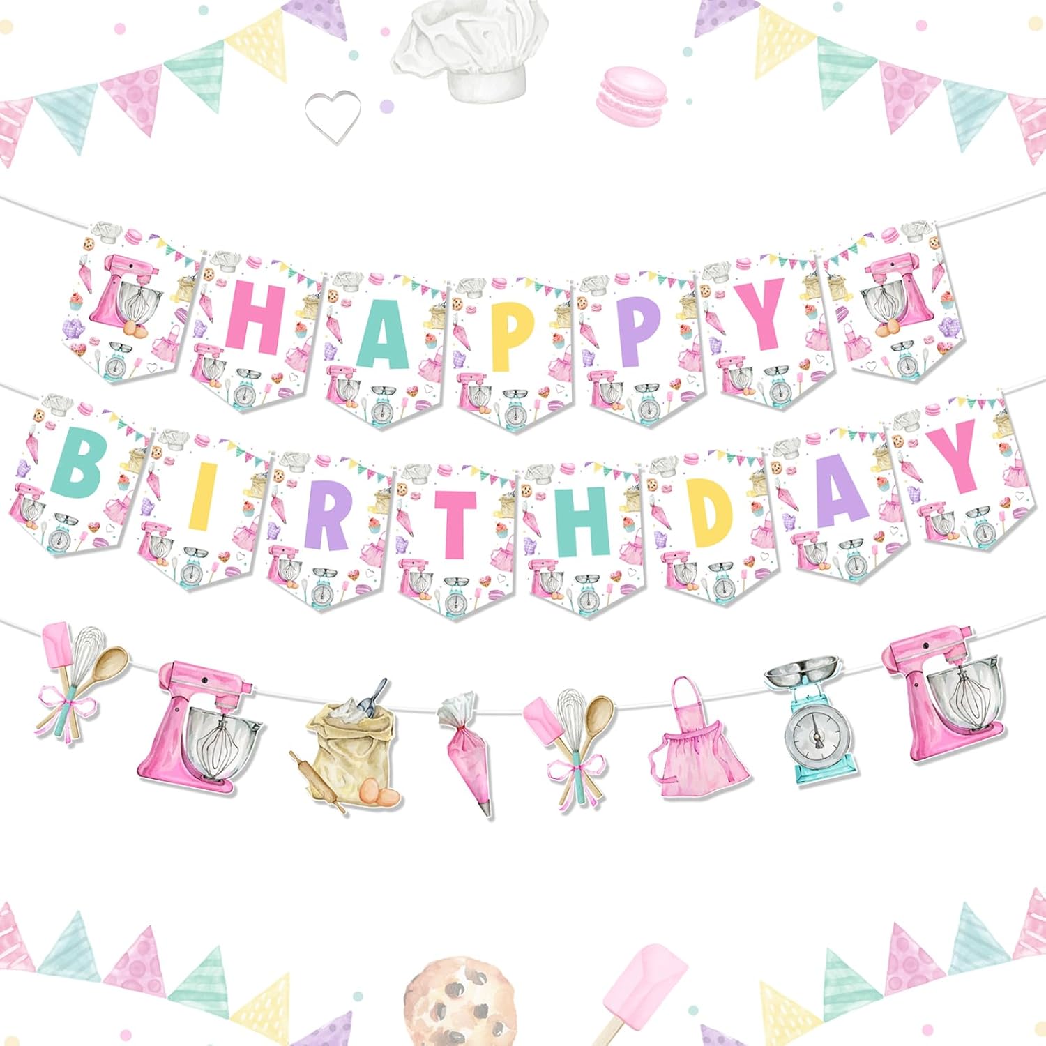 Amazon.com: Kreatwow Baking Birthday Banner Decorations Watercolor ...