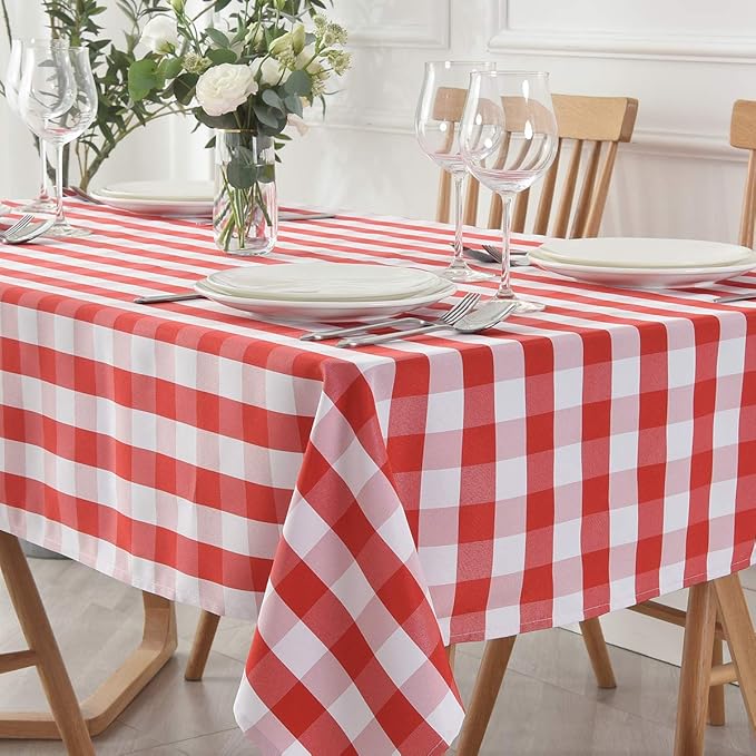 Amazon.com: maxmill Checkered Square Tablecloth Stain Resistant ...