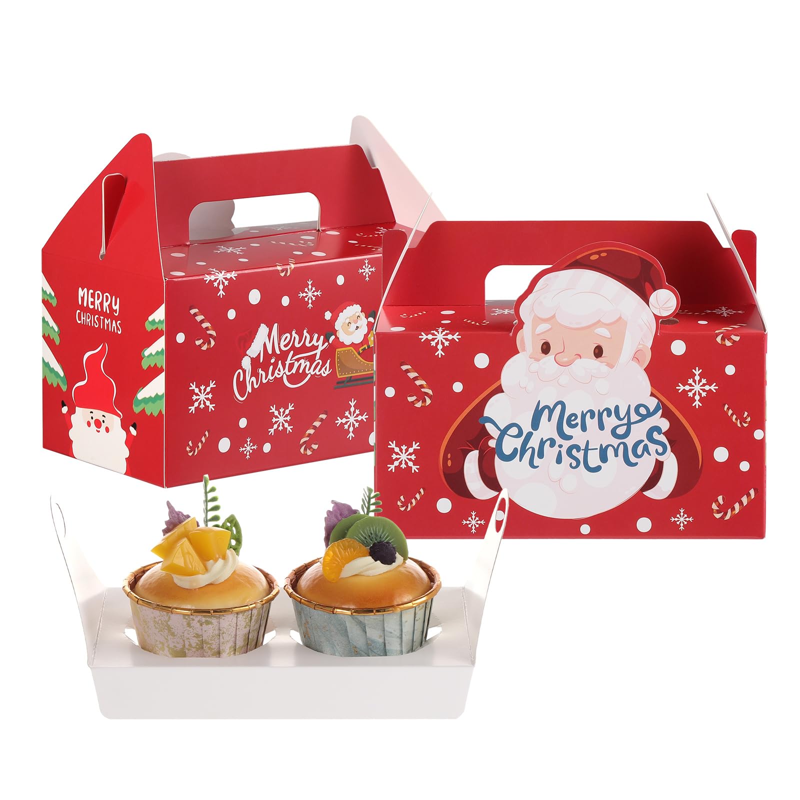 TsunNee 50PCS Christmas Muffin Boxes Cupcake Box 2 Hole Cupcake Carrier ...
