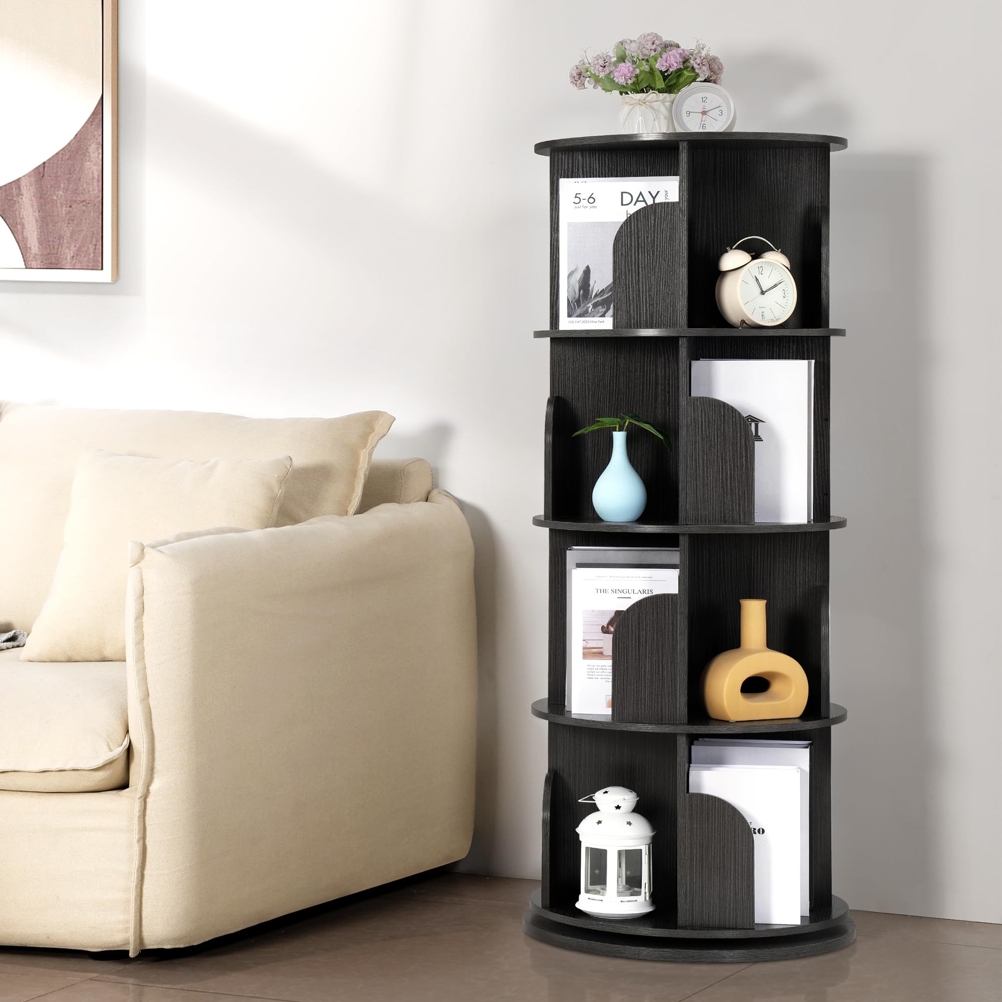 Snapklik.com : Rotating Bookshelf Tower, 4 Tiers 360 Spinning Book Case ...
