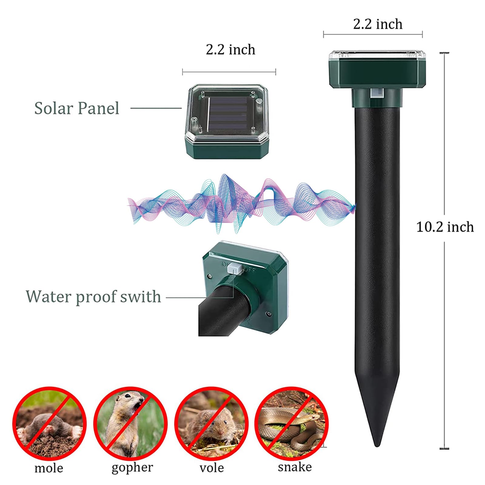 Mole Repellent for Lawn Solar Powered 10 Pack Sonic Mole Deterrent ...